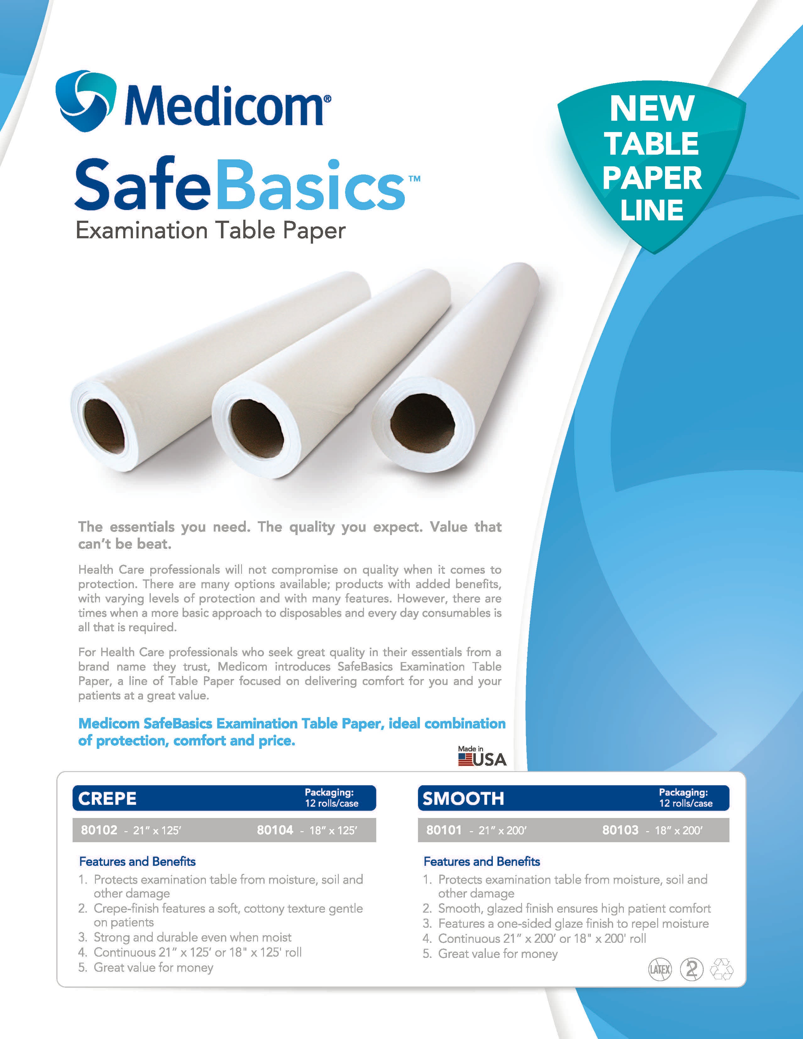 Safe Basics Examination Table Paper 24x225 Smooth 12pc White 80205BX ...